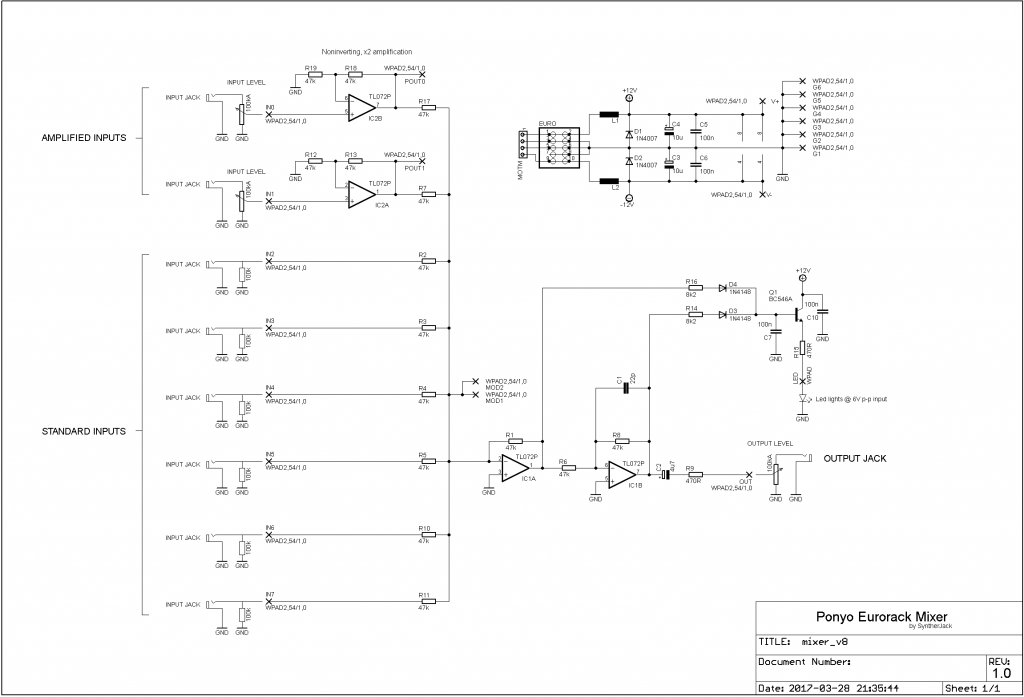Ponyo - simple eurorack audio mixer - SyntherJack