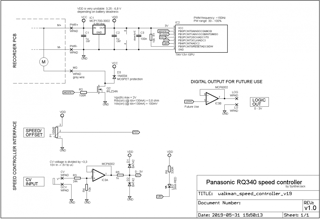 Cassette recorder with CV speed controller - SyntherJack